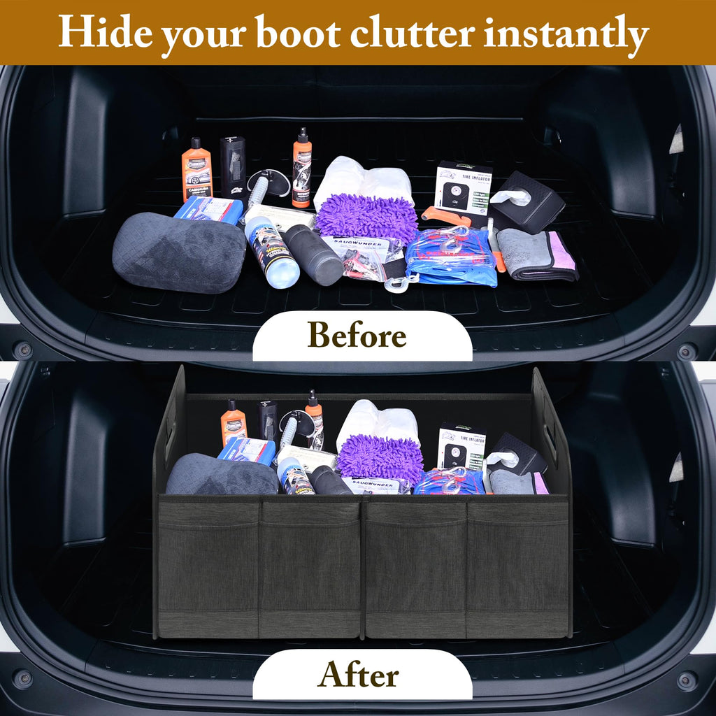 Automaze Trunk Organiser For Cars & SUV's, Foldable 2 Compartment Auto