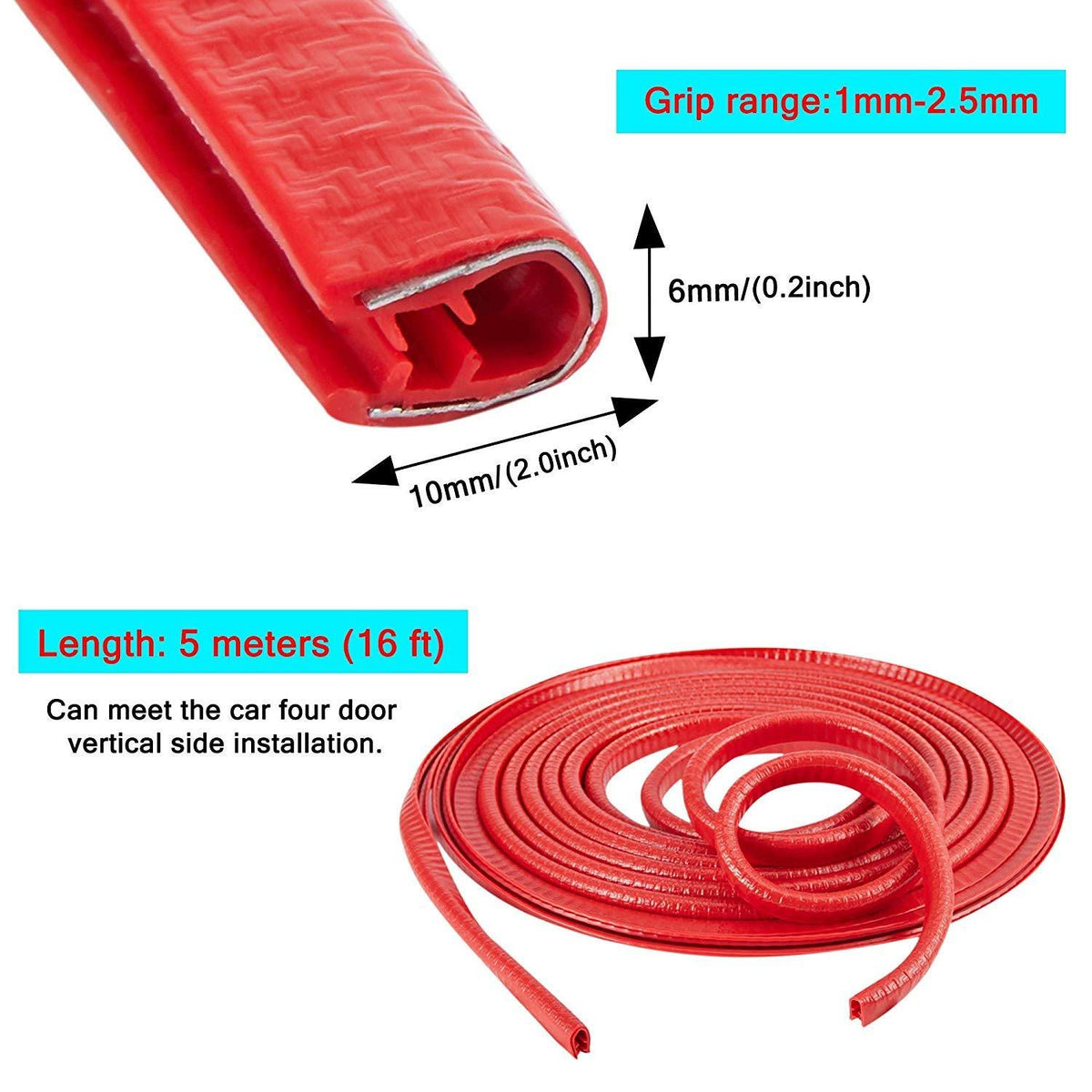 Car Door Edge Guard 16Ft (5M) U Shape Edge Trim Rubber Strip Seal Prot ...
